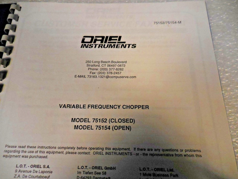 Oriel Model 75152 & 75154 Variable Frequency Chopper Instruction Manual ...