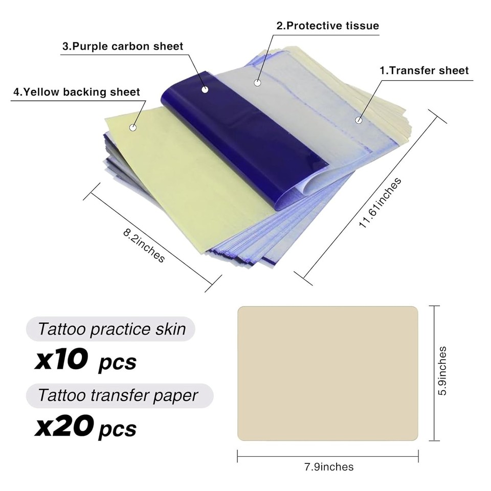 Tattoo Practice Skin with Transfer Paper, 30PCS Fake Skin and Tracing ...