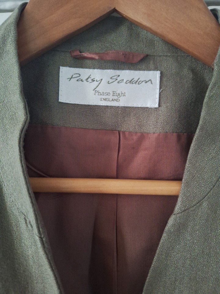 Patsy Seddon Phase Eight Medium Linen Blazer Jacket Militory Style Grey ...