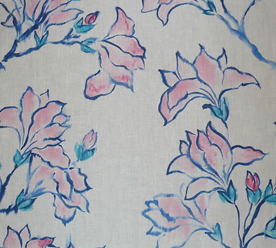 DESIGNERS GUILD Magnolia Tree Floral Pink Blue Linen England Remnant ...