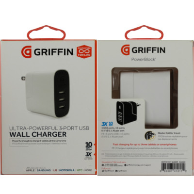 Griffin Ultra-Powerful 3-Port USB Wall Charger 10 WATT 21AMP Universal ...