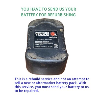 Battery rebuild for Matco Tools MPT144B NICD 14.4 Volt Battery rebuild ...