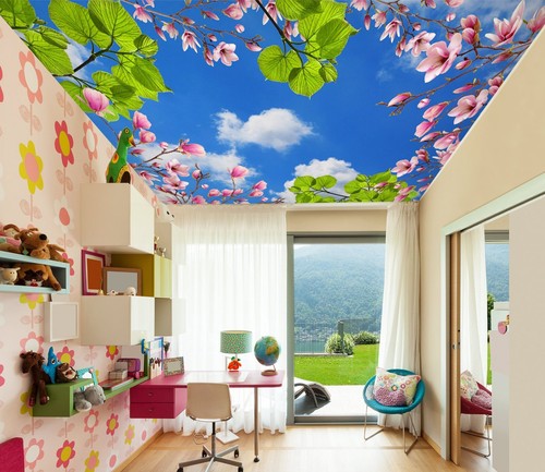 3D Pink Magnolia G3705 Ceiling WallPaper Murals Wall Print Decal Deco ...