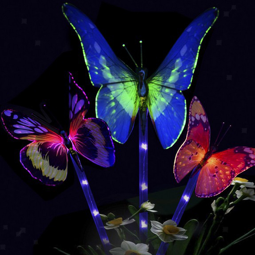 Outdoor Solar Flower Color Changing LED Butterfly Stake Garden Path ...