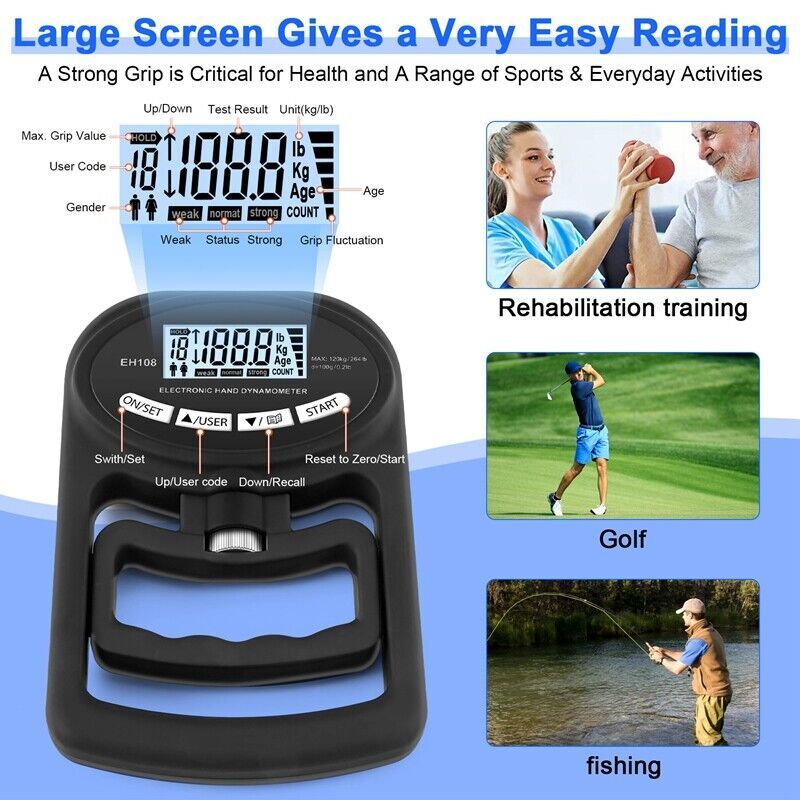 Grip Strength Dynamometer Digital Hand Force Meter 120 Kg / 264 Lb ...