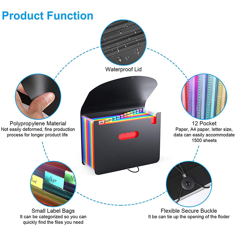 A4 Concertina Expanding File Folder 12 Pockets Organiser Wallet Pockets ...