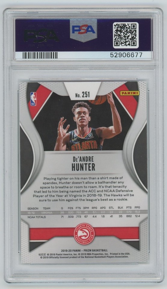 2019 PANINI PRIZM DE'ANDRE HUNTER PHOENIX SUNS PSA 10 #251 CARD 2 | eBay