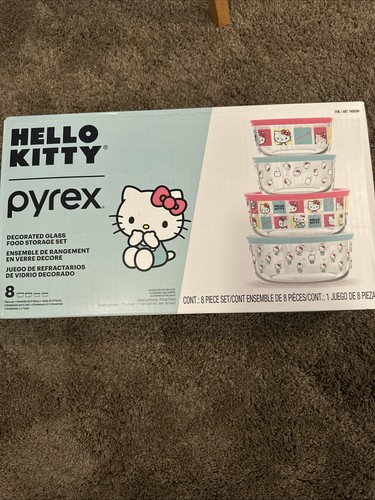 New Hello Kitty Pyrex Glass Food Decorated Storage 4 Containers 4 Lids ...