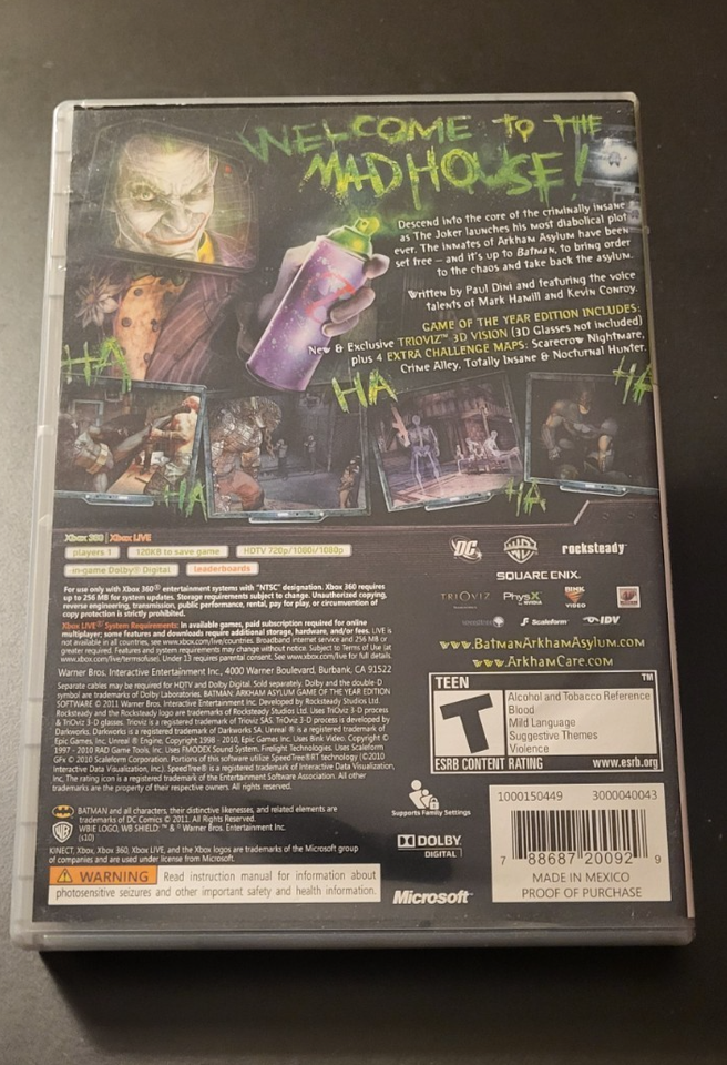 Batman: Arkham Asylum -- Game of the Year Edition (Microsoft Xbox 360 ...