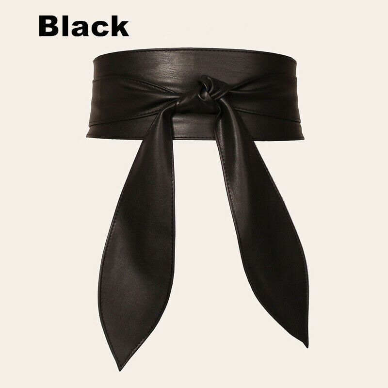 Faux Leather Waist Belt Wrap Around Self Tied Bow waistband Fashion ...