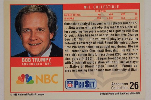 Bob Trumpy Autographed 1989 NFL Pro Set NBC Announcer #26 Signed Card ...