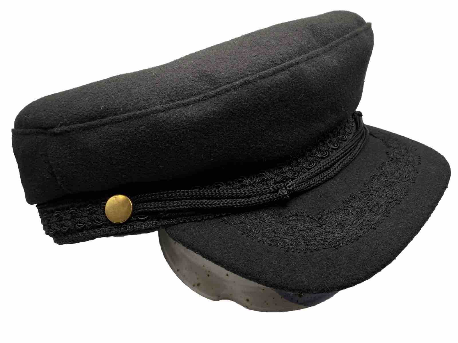 Newsboy Cadet Cap Short Bill Hat Heavy Black Felt Bea… - Gem