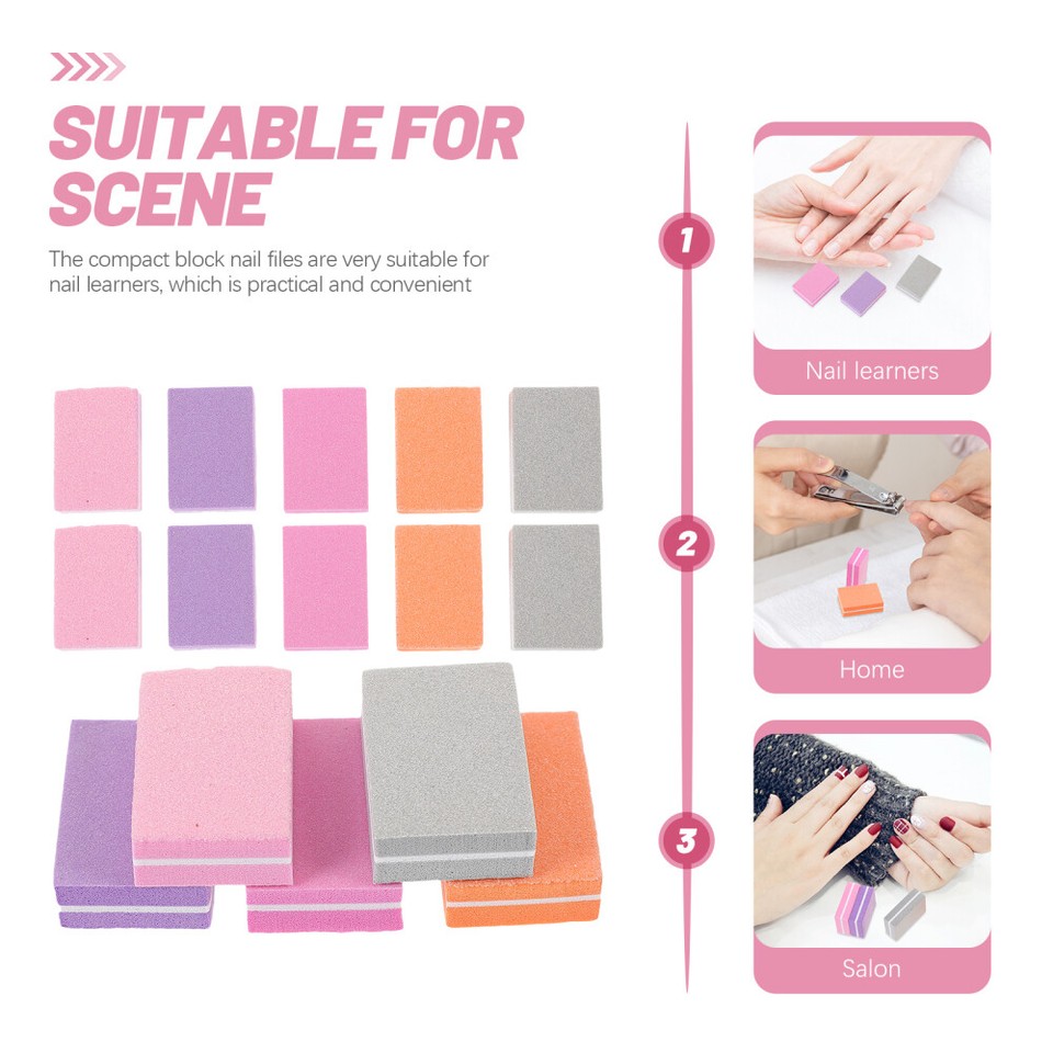 50 Pcs Nail File Buffer Block Sponge Sanding Buffing for Natural Nails ...