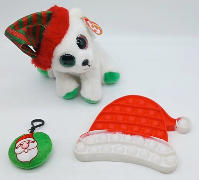 Ty Beanie Boo Paxton Holiday Christmas Polar Bear Plush Keychain Popit ...