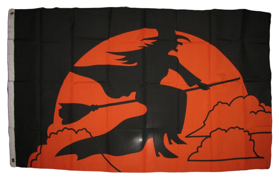 3x5 Halloween Witch Flag Orange Witch on Broomstick PRINTED NYLON Flag ...
