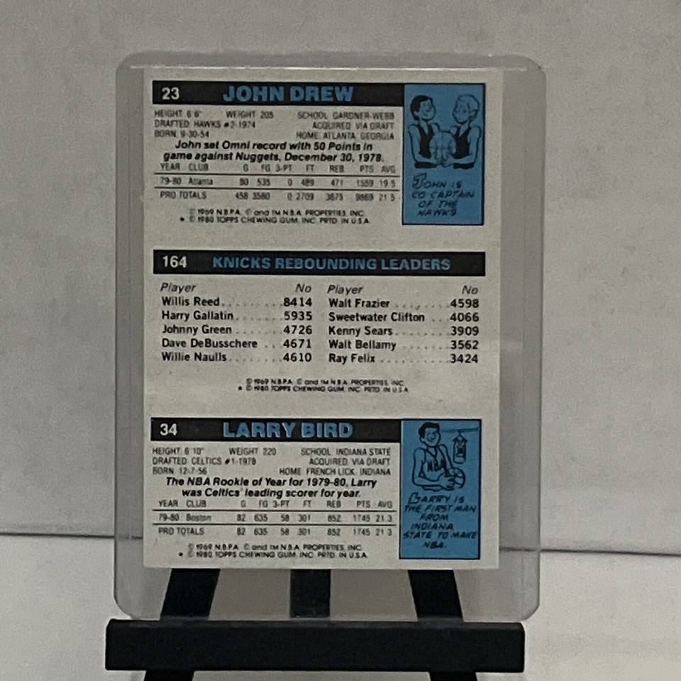 1980-81 Topps - #23-164-34 Bill Cartwright, Larry Bird, John Drew (RC ...