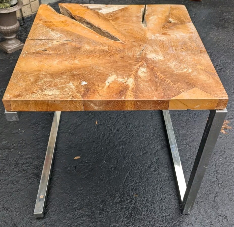 Natural Teak Wood Slab Table Top Live Edge Modern Coffee Side Table End ...