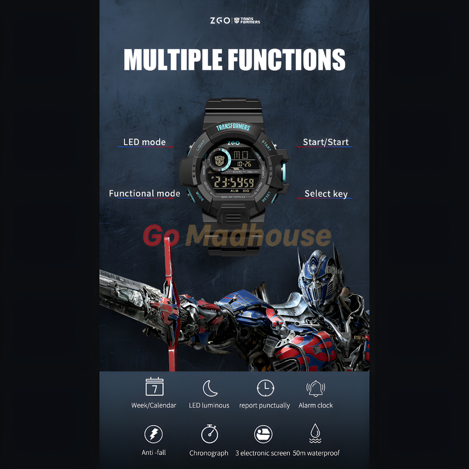 ZGO X Transformers Men’s Official Watch Digital Waterproof Alarm ...