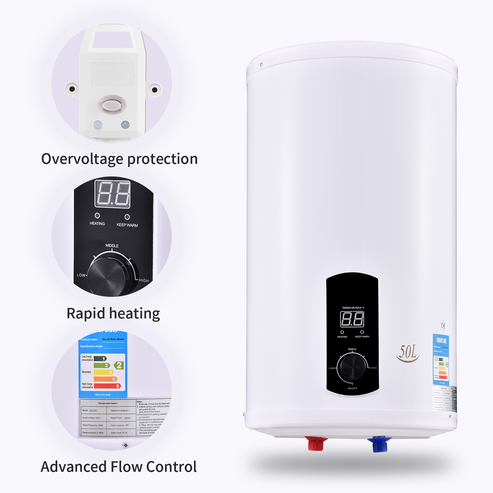 100L Electric Hot Water Heater Boiler LED Display Cylinder Storage Tank ...