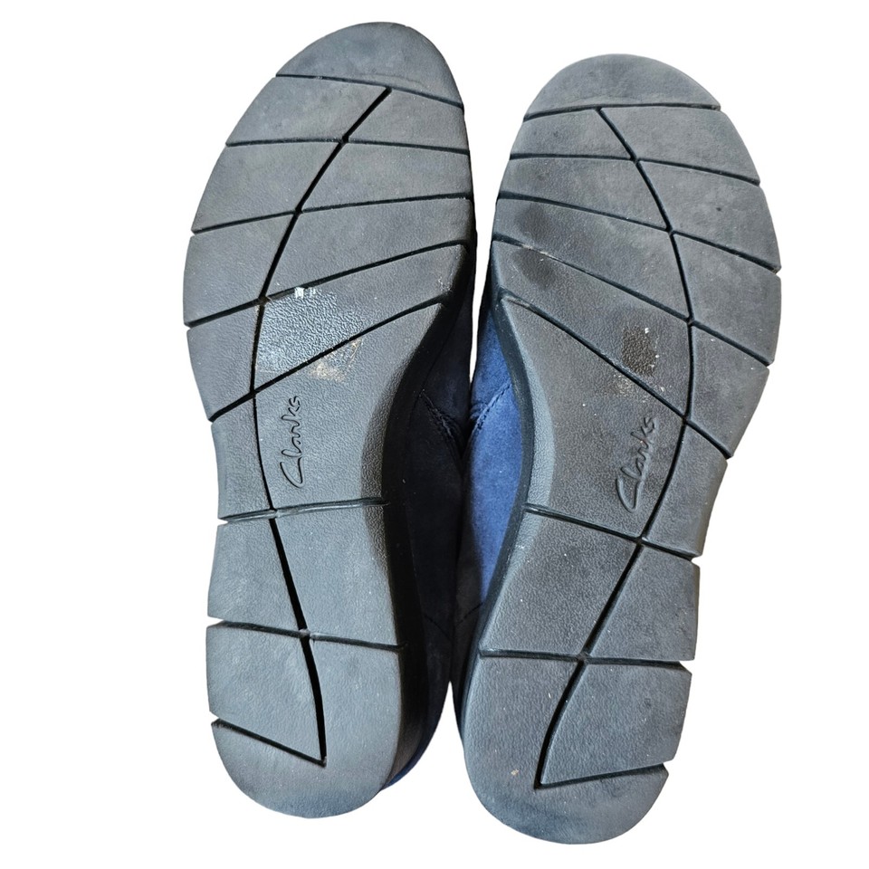 Clarks Artisan Womens Platform Loafers Shoes Navy Blue Suede Stretch ...