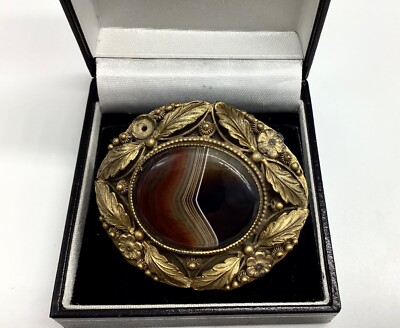Large Victorian Banded Agate & Pinchbeck Brooch Elaborate Pinchbeck ...