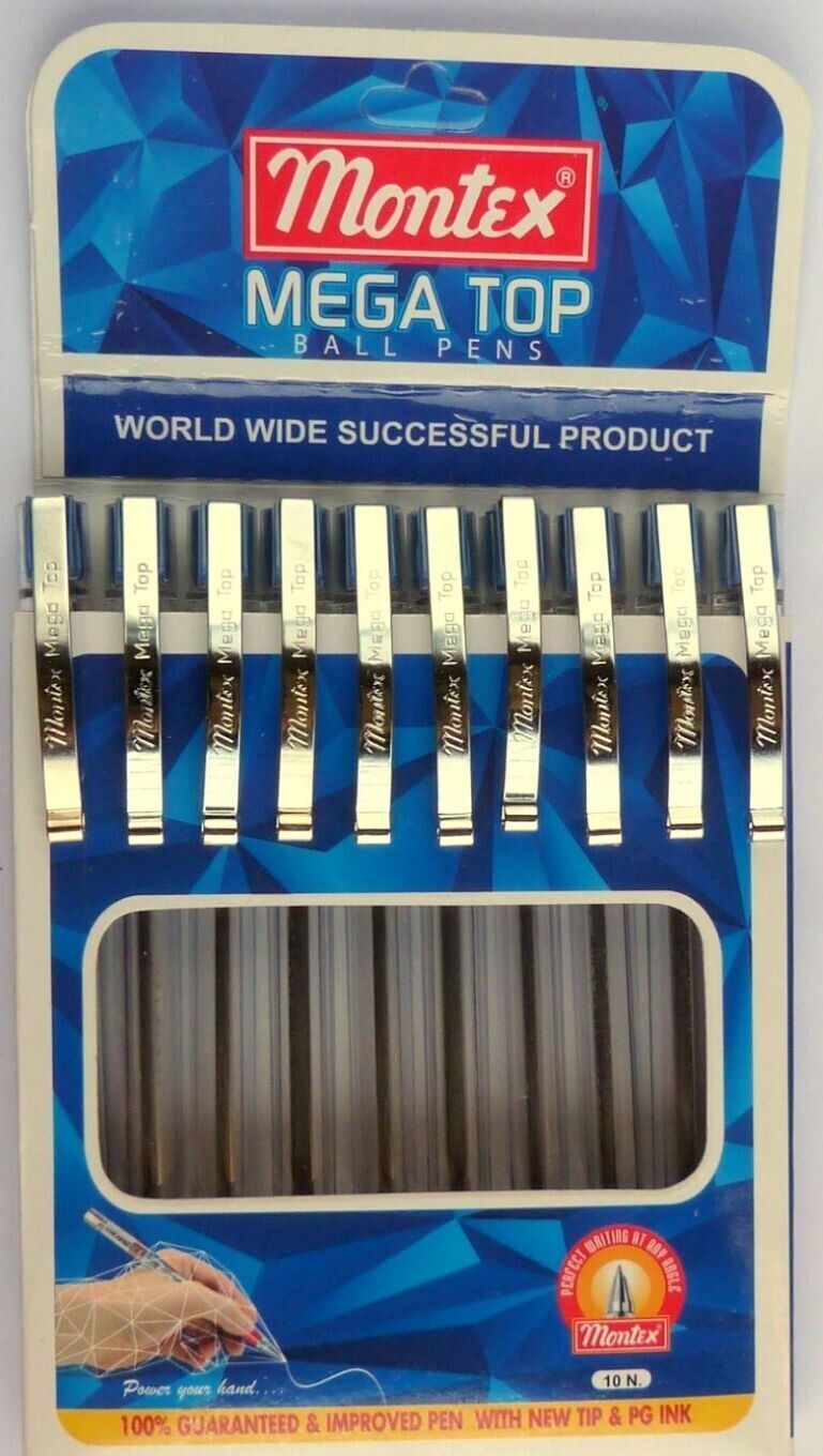 (Pack of 10) Pens Montex Mega Top BLUE Smooth Writing Ball Point pen 0 ...