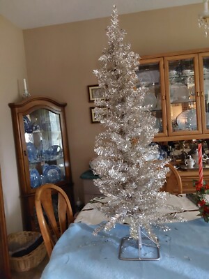 Silver Tinsel Christmas Tree 48" High , Vintage Style | eBay