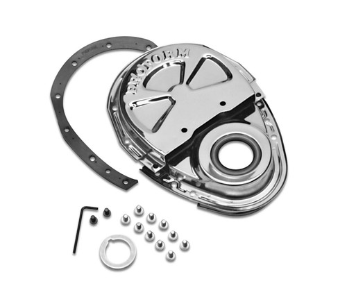 SBC 305 327 350 Front Engine Timing Cover Chrome 2-Pc Removable Top ...