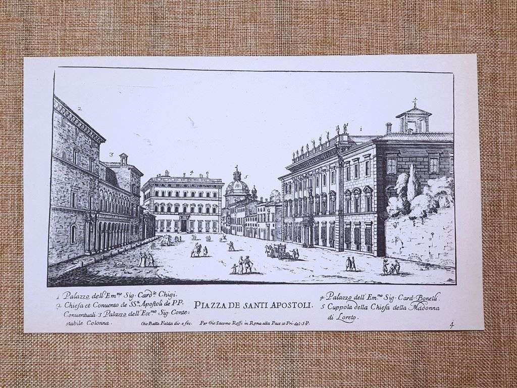 Roma Piazza Santi Apostoli e Minerva Incisione G. Battista Falda 1665 ...