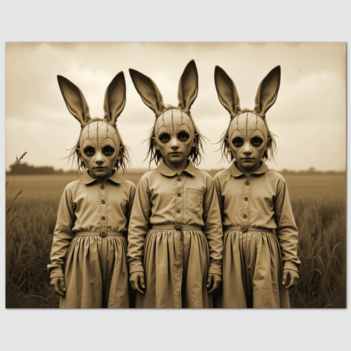 Creepy Victorian Kids Weird Rabbit Masks Photo Print Dark Academia Wall ...