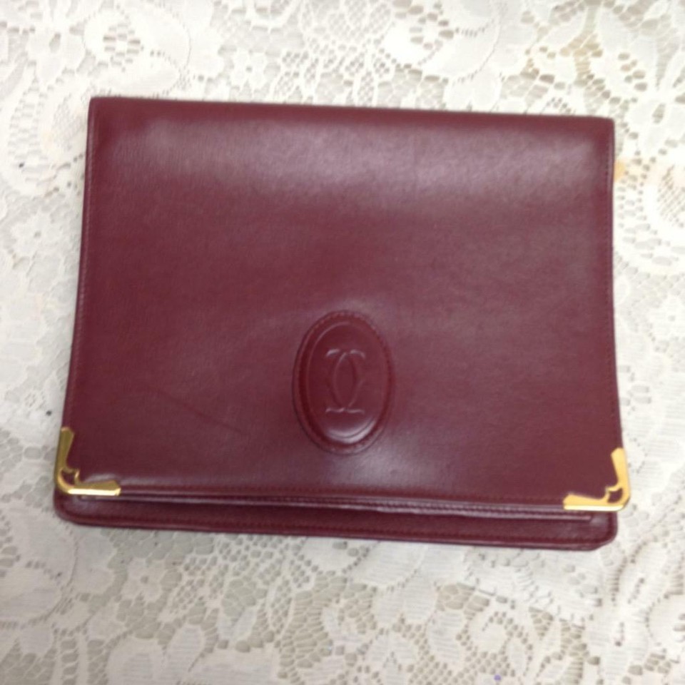 Authentic, Cartier Burgundy, Leather Wristle-Crossbody 9in x 7in x 1 ...
