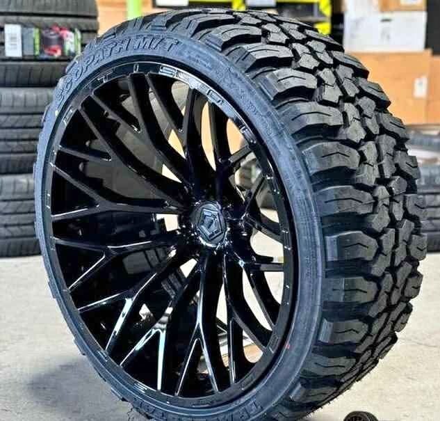 24x12 TIS 566B BLACK WHEELS RIMS 33" MT TIRES CHEVY GMC 2500 HD DENALI ...