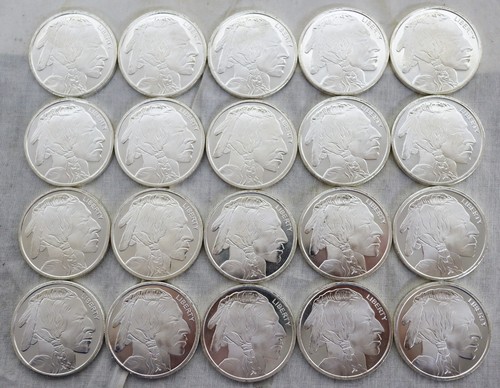 TWENTY (20) 1 oz SilverTowne Buffalo Silver Round .999 Roll Tube of 20 ...