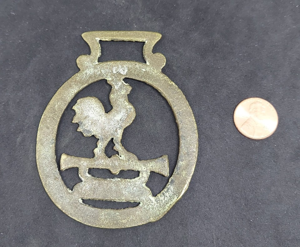 Vintage Brass Horse Medallion. Rooster. | eBay