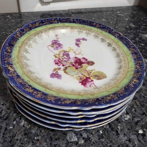 Cobalt flow blue White and green gold rim detail Bavaria purple floral ...
