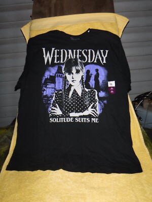 NEW! 2XL WEDNESDAY TV SERIES T-SHIRT! "SOLITUDE SUITS ME" (50-52) 2 ...
