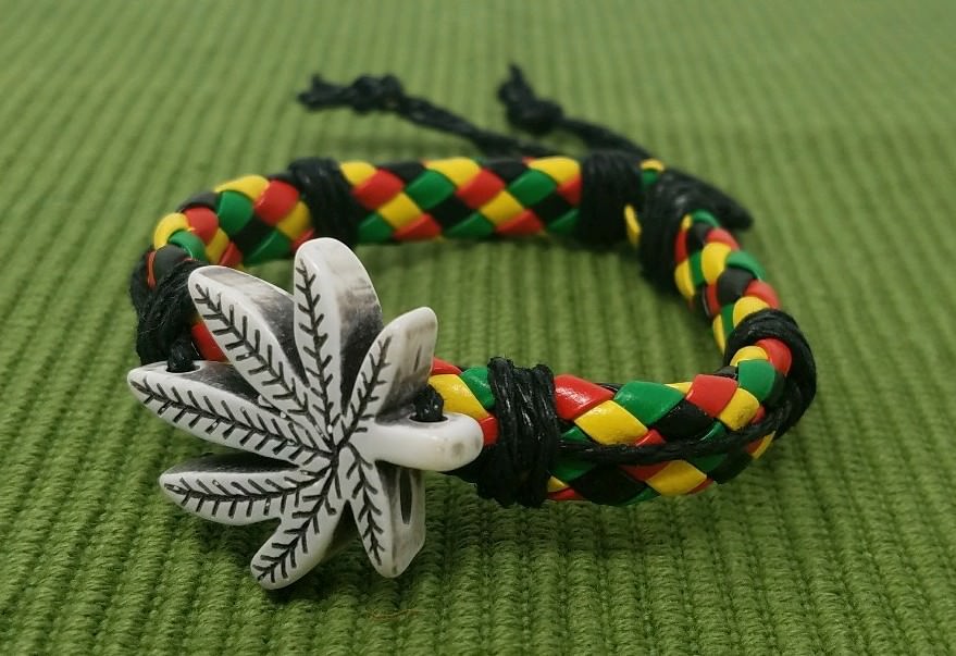 Rasta Color Threaded Cuff Bracelet Leather Bracelet Jamaican Rastafari ...