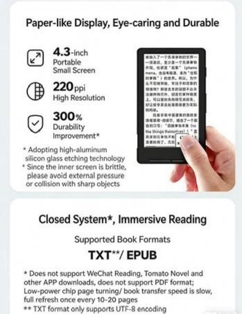 Xteink X4 4.3” Mini E-ink Reader | Kindle-Style Portable E-Reader ...