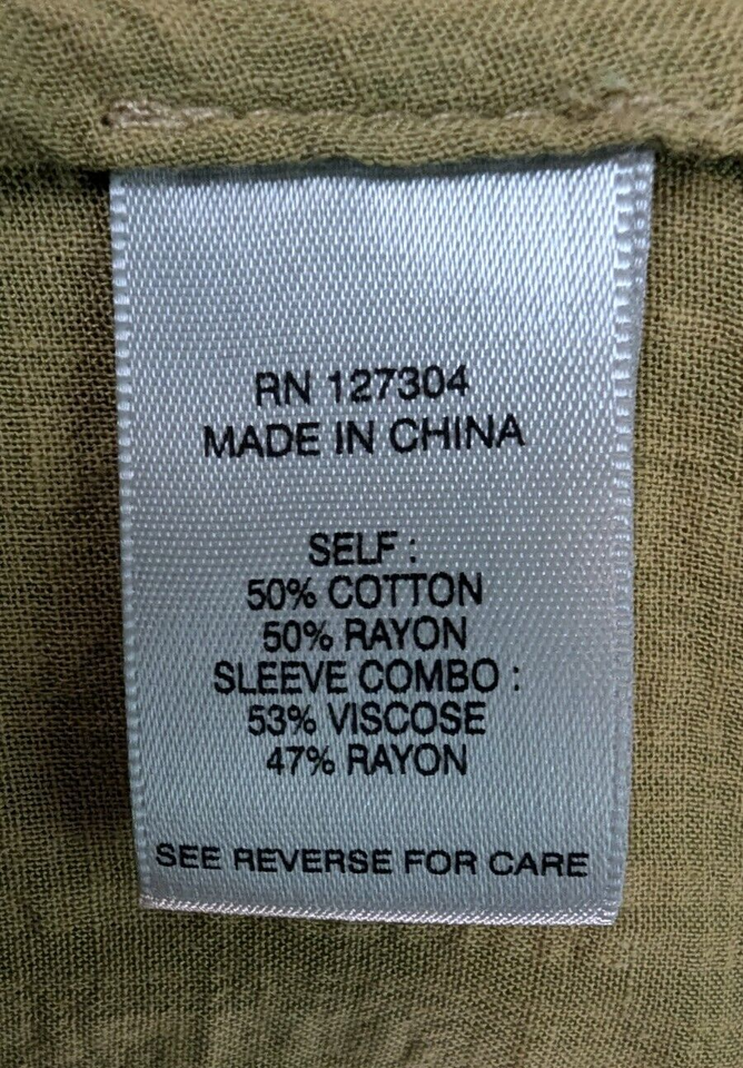 JOHN MARK Size S Embroidered Olive w/ Blue Floral Loose Tunic Blouse ...