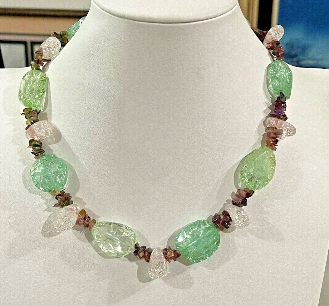 Cracked Shattered Clear Light Green Glass Bead Tourma… - Gem