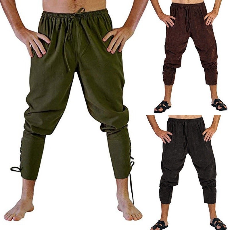 Men's Medieval Ankle Lace Up Banded Pants Vikings Voyagers Renaissance ...