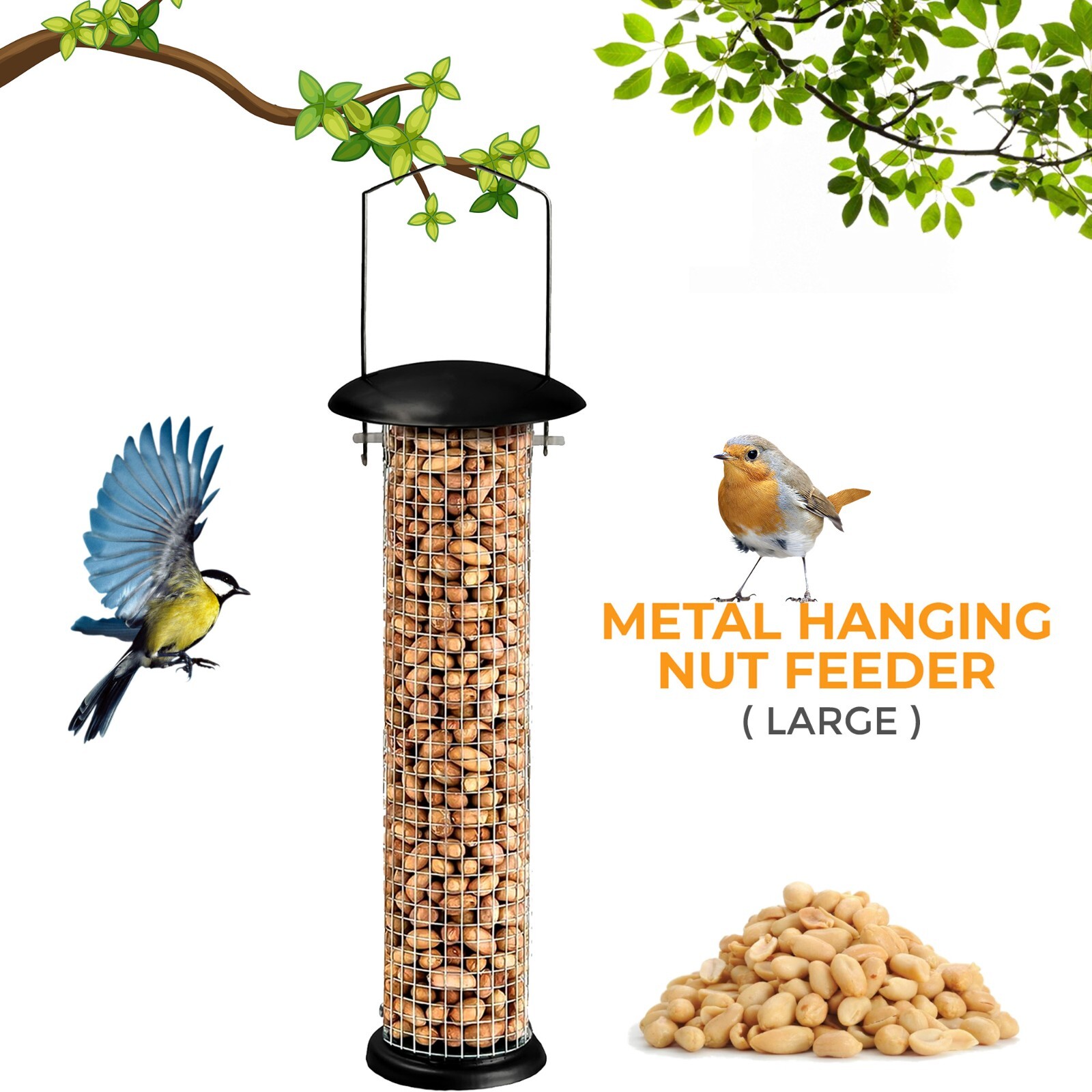 Metal Large Hanging Garden Wild Bird Peanut Fat Ball Seed Feeder Set of ...