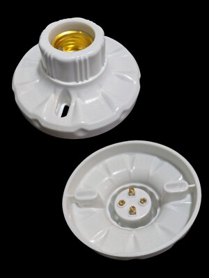 2x E27 Screw Mount Light Socket White Ceiling Light Lamp Holder LED ...