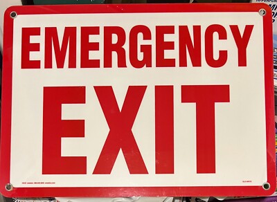 Emergency Exit metal sign 10”x14” Emedco 19137 Glo Brite Grommets Red ...