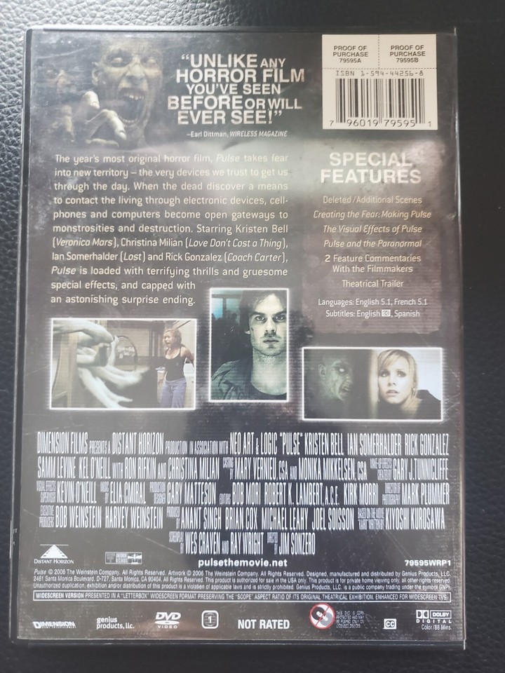 Pulse (DVD, 2006) Unrated Horror Film Starring Kristen Bell ...