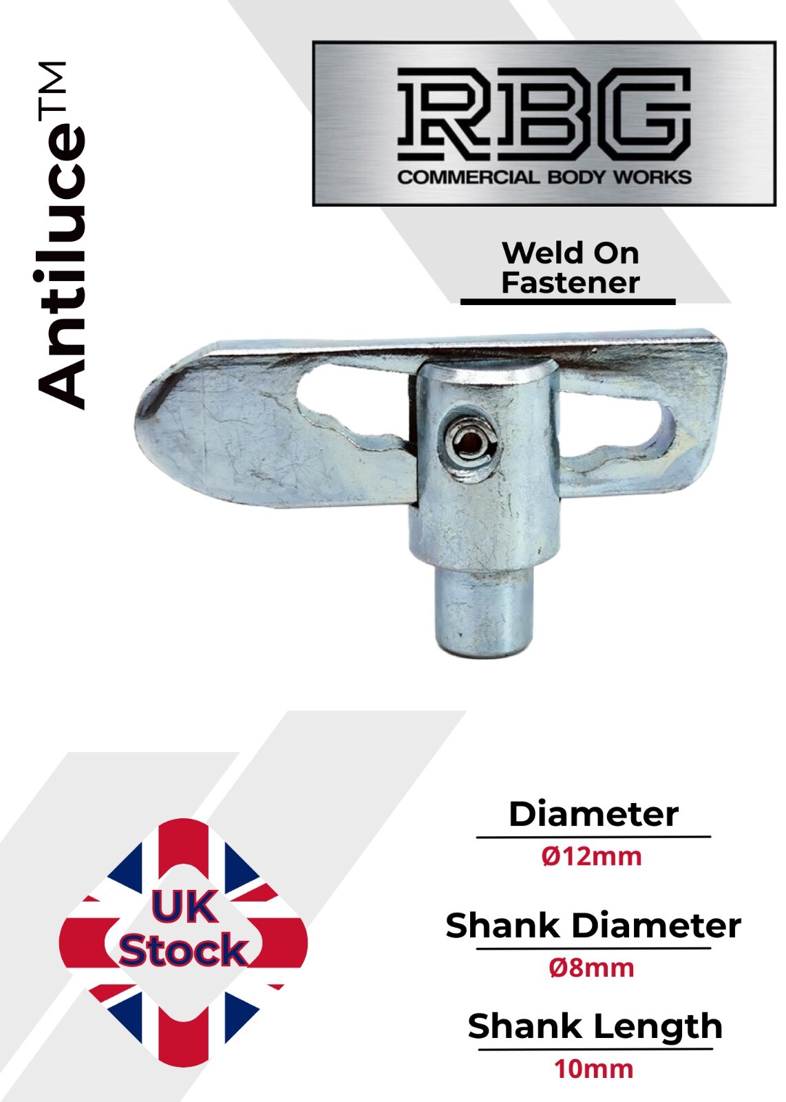 2X Antiluce™ Fastener, M8 x 10mm Weld-On | Drop Lock Horsebox, Trailer ...