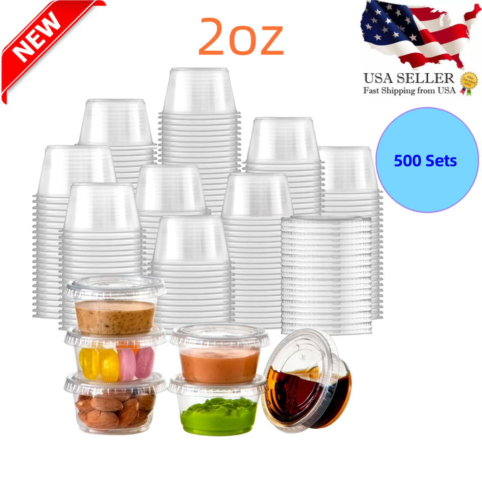 2 oz Plastic Clear Disposable Portion Cups Sauce Souffle Cup With Lids ...