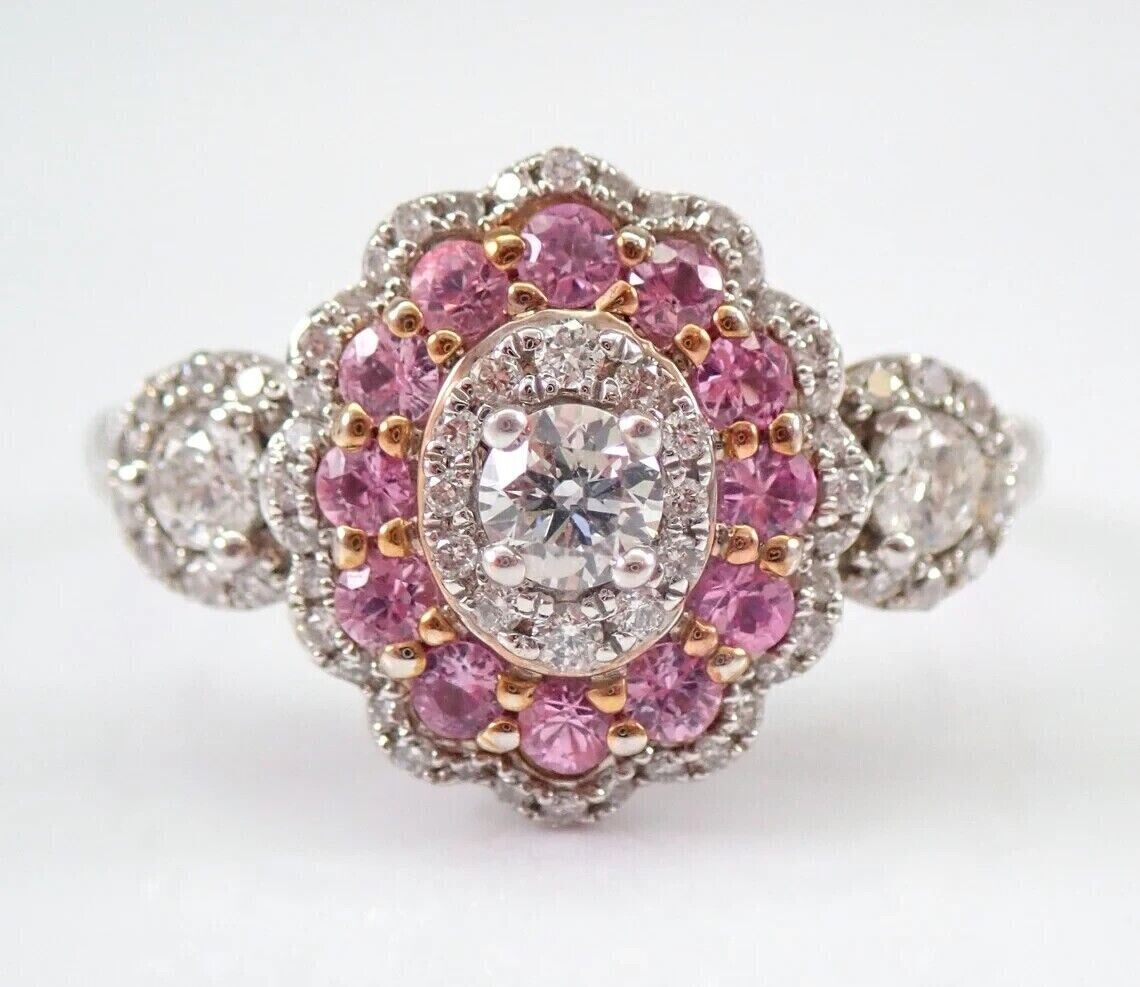 3Ct Round Lab Created Pink Sapphire & Diamond Cluster Ring 14K White ...
