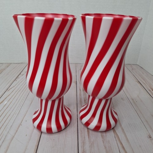 Krazy Straw Red White Candy Cane Stripe Plastic Hurricane Glasses Set 2 ...