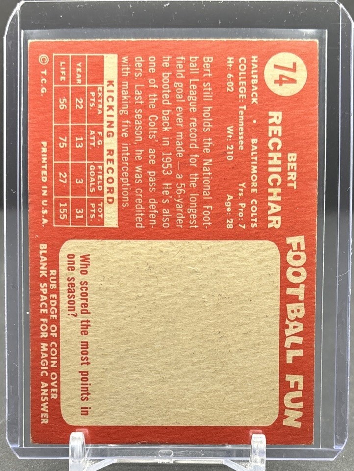 1958 TOPPS NFL Football #74 Bert Rechichar Baltimore Colts VGEX | eBay